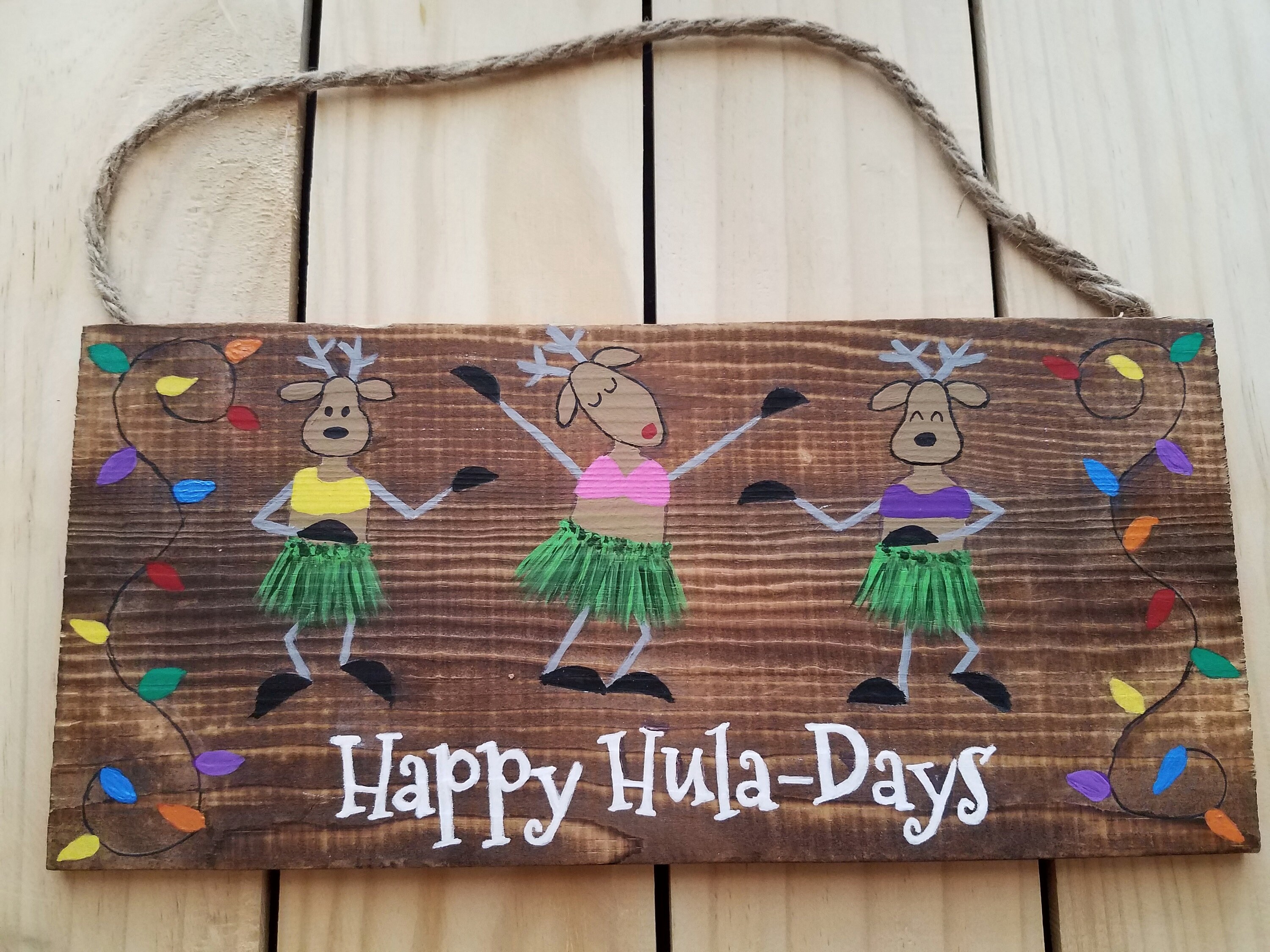Happy Hula-days Hawaii Tropical Christmas Sign, Hula Dancing Reindeer ...
