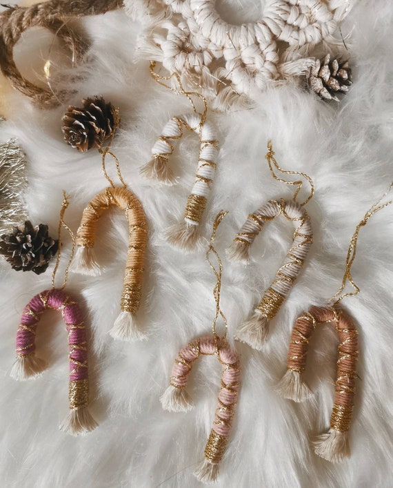 3x Makramee Deko Anhänger makramee mini zuckerstange | Etsy