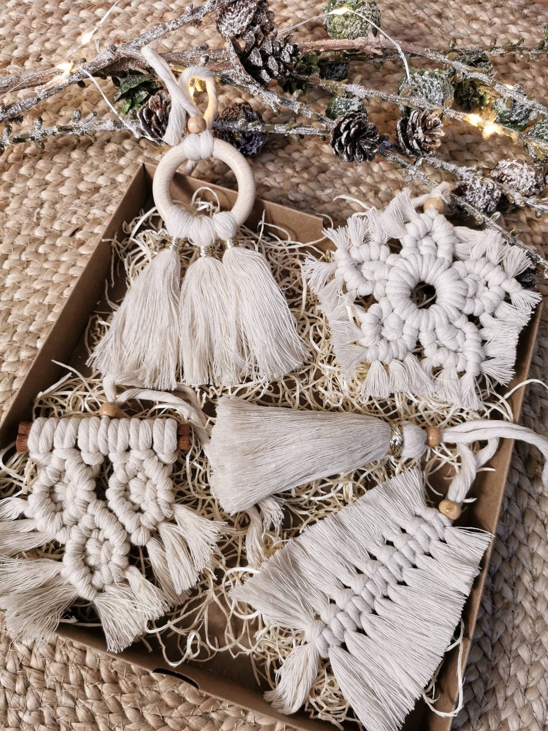 Makramee Anhänger Set, makramee stern, Weihnachtsbaumschmuck - Etsy.de