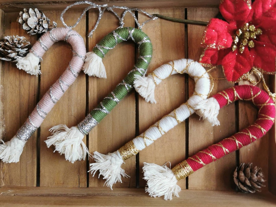 Makramee Deko Anhänger , makramee zuckerstange , Weihnachtsbaumschmuck ...