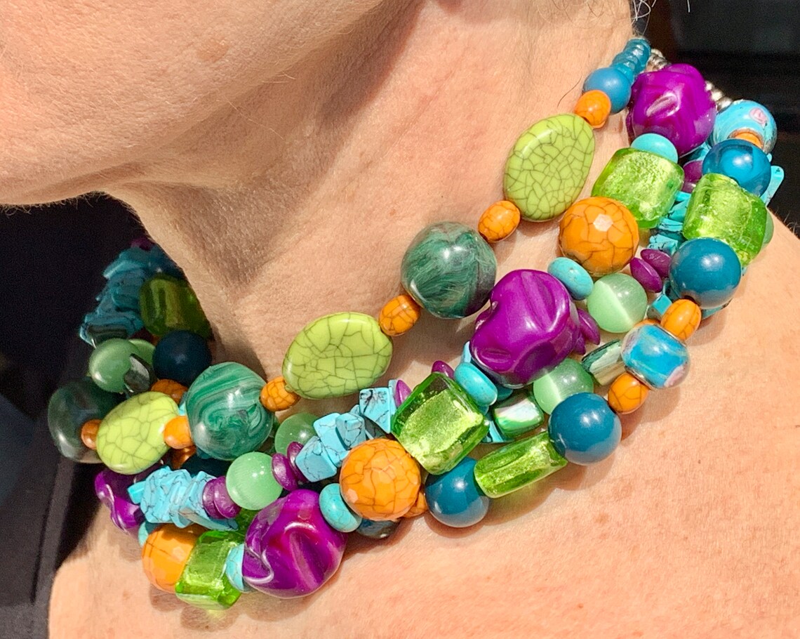 Purple Mix Statement Necklace - Etsy