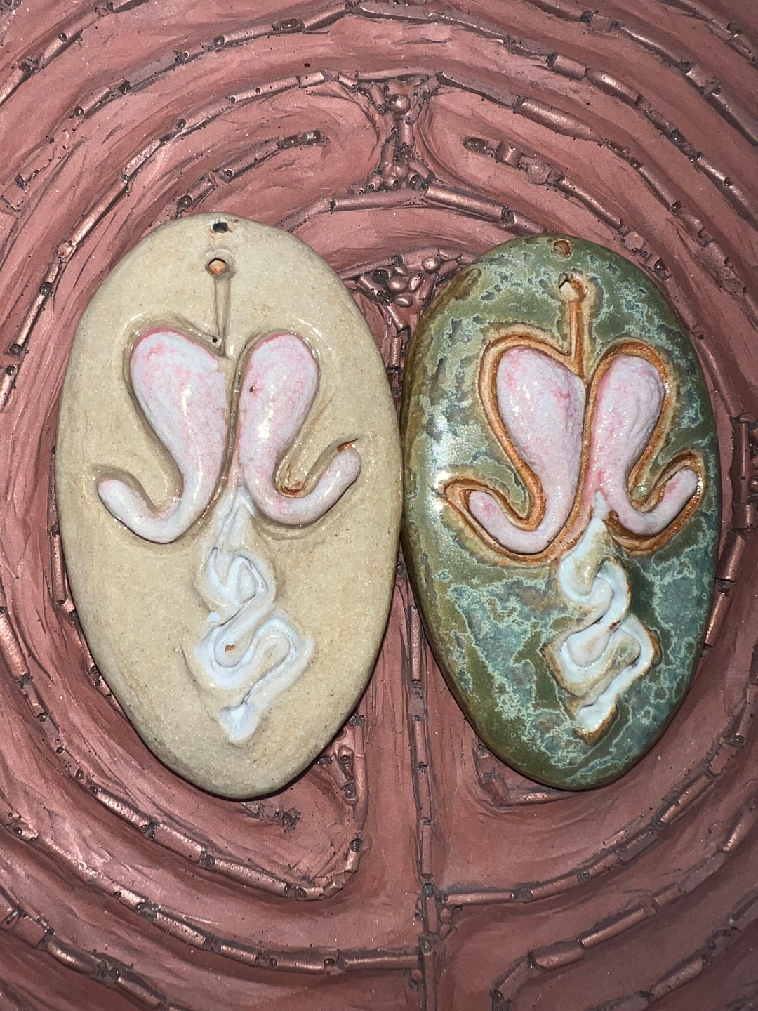Bleeding Heart Labyrinth Ceramic Pendant: Sculpted Worry Stone - Etsy