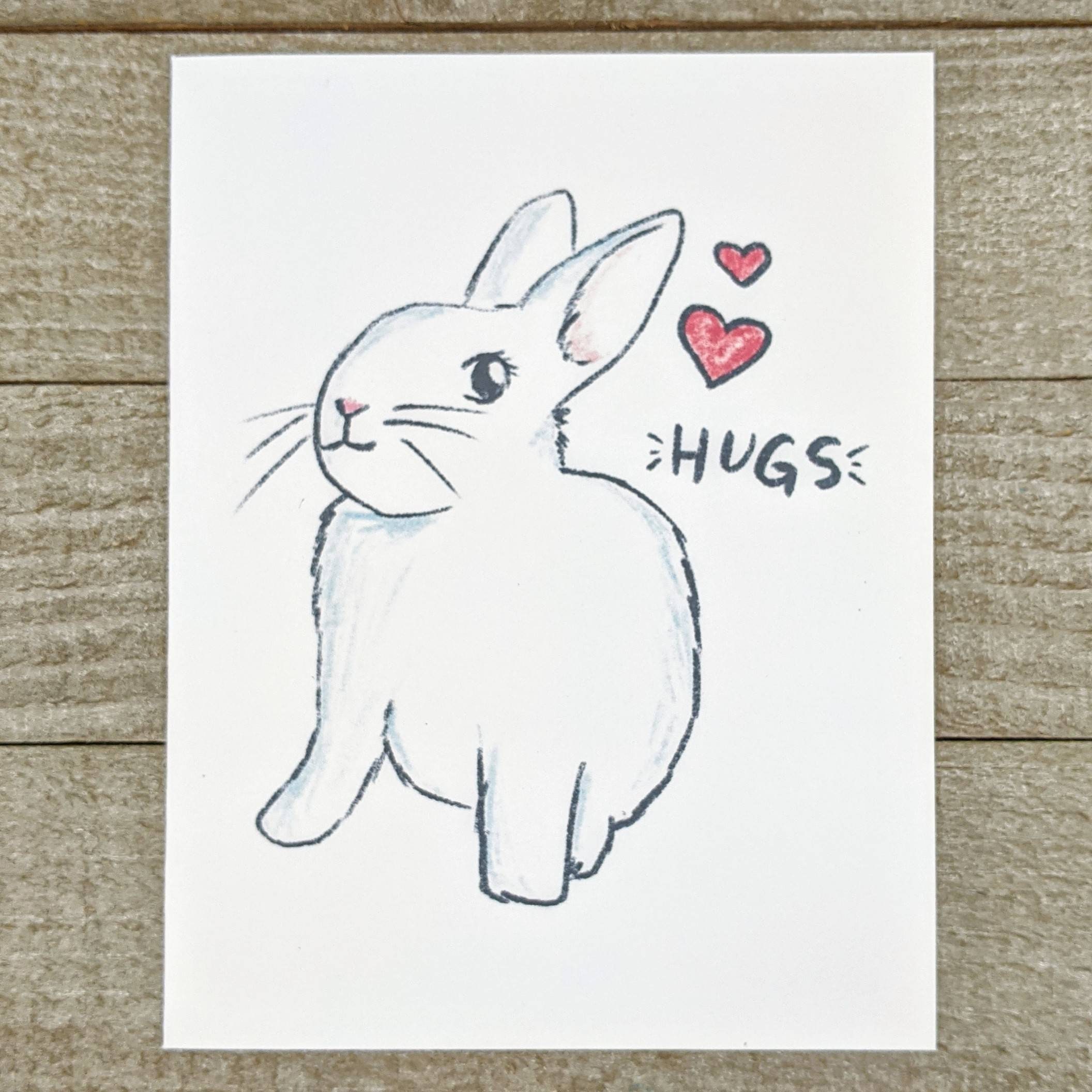 White Bunny Rabbit Sending Love and Hugs Saying Hello Just - Etsy