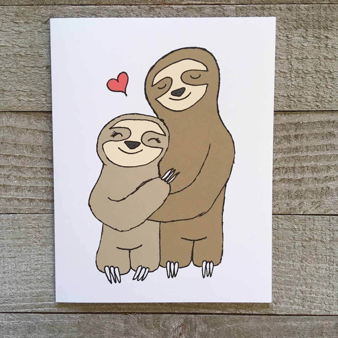 Sloth Love Greeting Card, Wedding Anniversary, Cute, Lover, Handmade ...