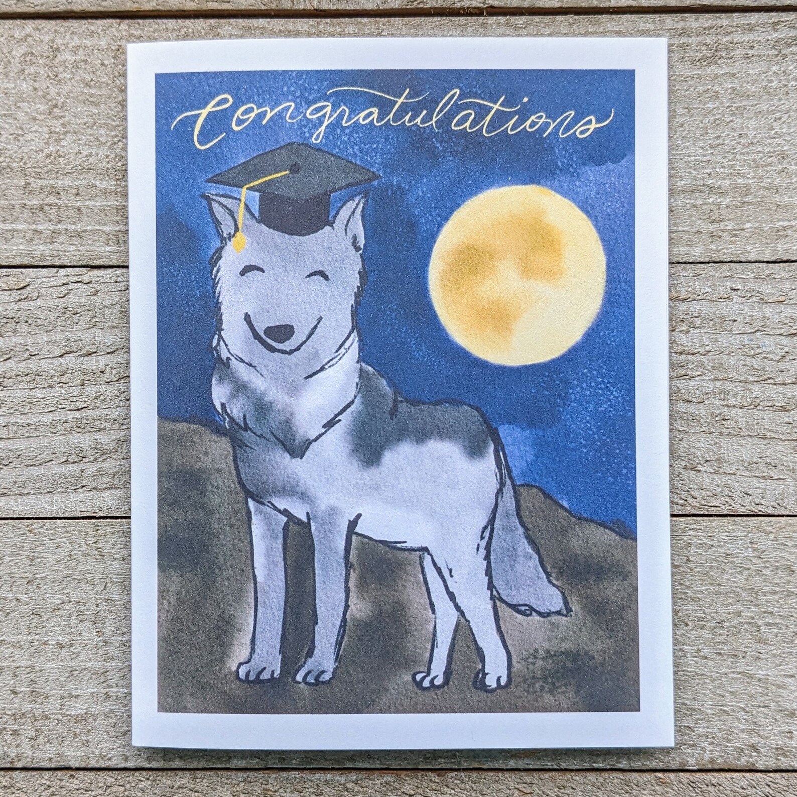 Wolf Graduation Card, Hand Drawn Illustration, Graduation Hat ...