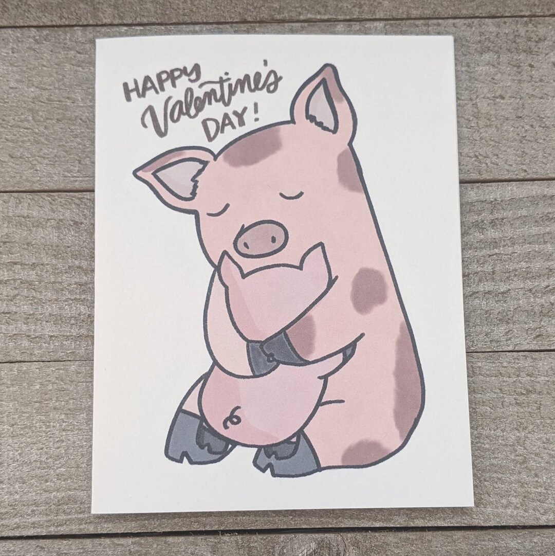 Pig Hugging Baby Pig, Valentine's Day, From Mother, Father, Grandma ...