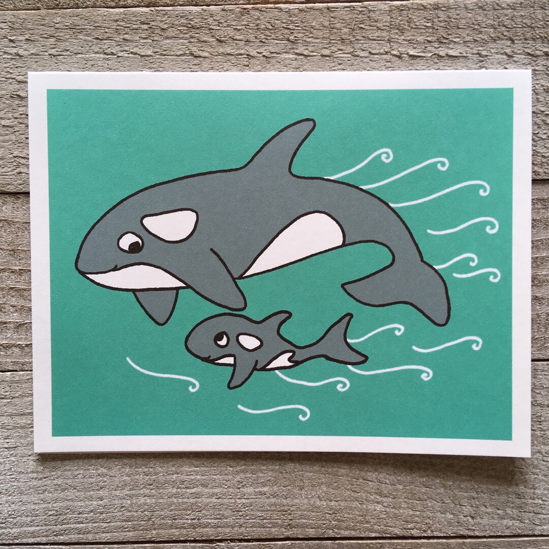 Orca / Killer Whale With Baby, Greeting Card, Mother’s Day, Father’s ...