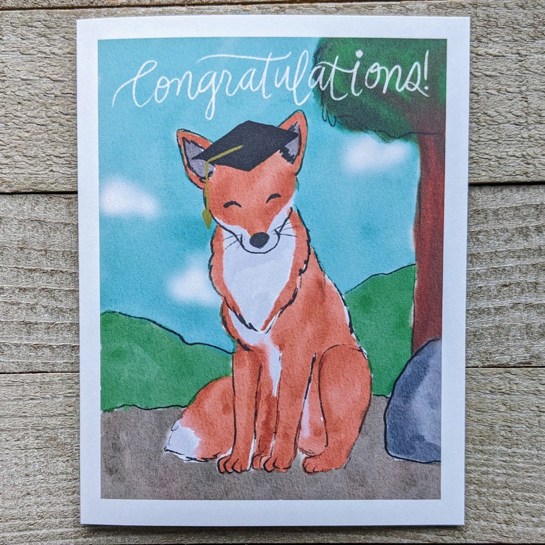 Graduation Card, Fox With Mortar Board, Congratulations Greeting Card ...
