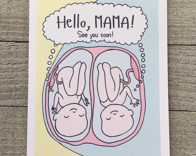 Hello Mama Baby Shower Congratulations Card for TWINS, Prenatal ...