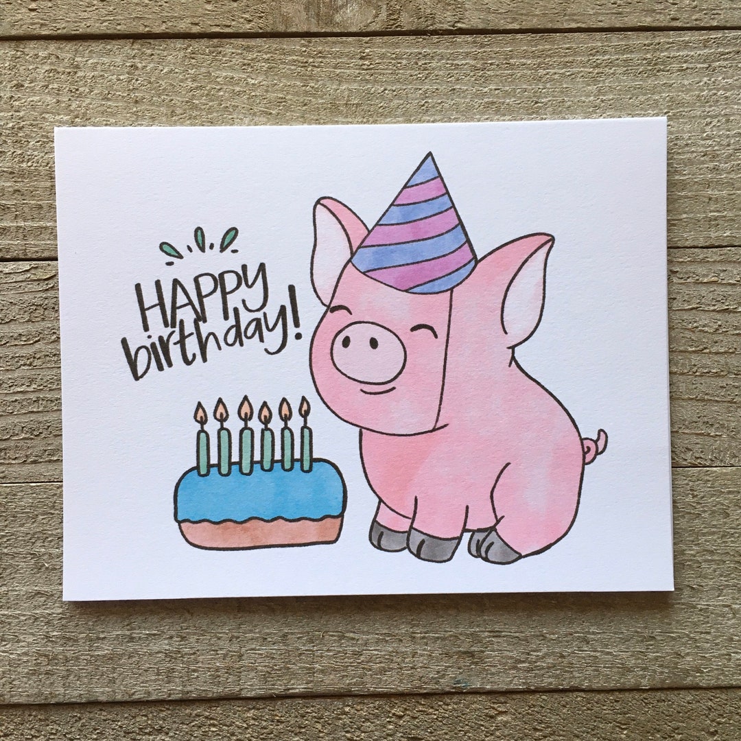Pig Birthday Card, Watercolor, Blank, Pig Lover, Piggy, Hog, Birthday ...