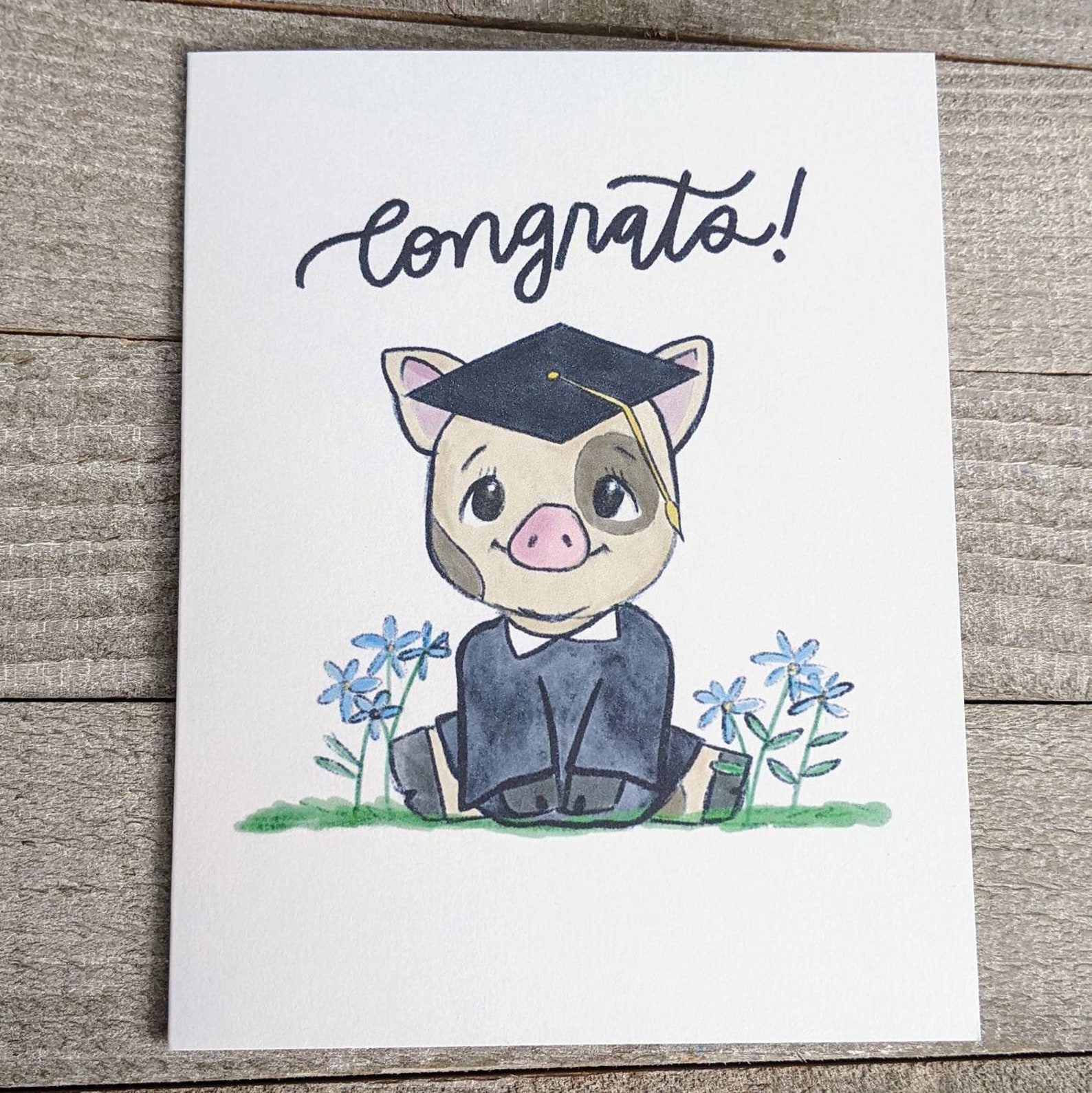 Graduation Pig Blank Greeting Card Congrats Congratulations | Etsy