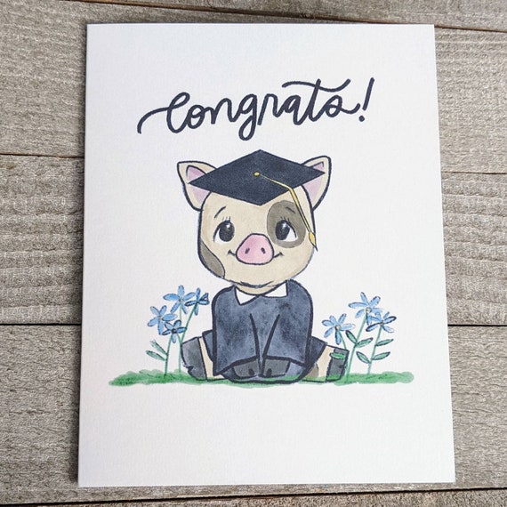 Graduation Pig Blank Greeting Card Congrats Congratulations | Etsy