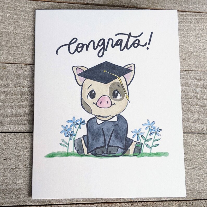 Graduation Pig Blank Greeting Card Congrats Congratulations | Etsy