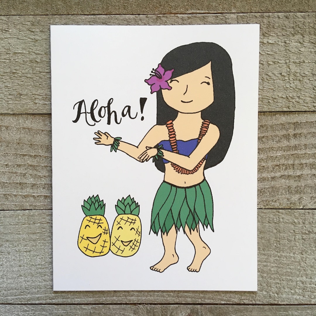 Aloha Hawaii Card, Hula Dancer Girl Card, Hawaiian Card, Blank Card ...