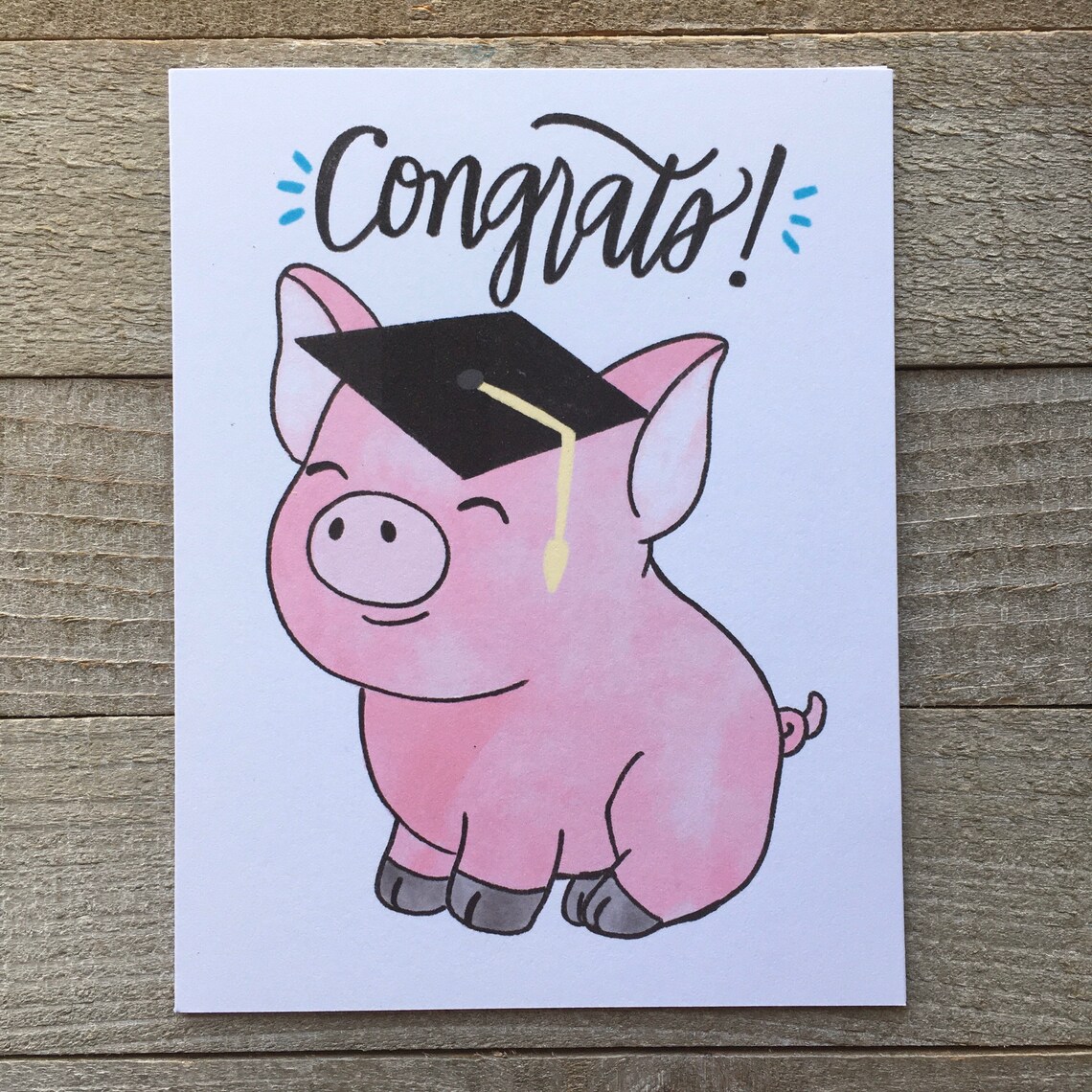 Pig Graduation Card watercolor hand lettering modern | Etsy
