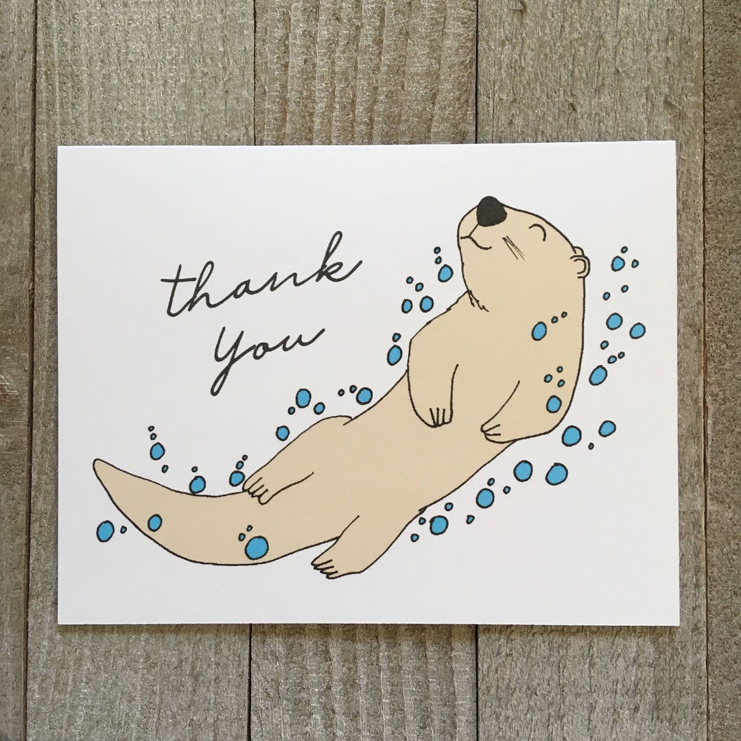 Personalized Thank You Greeting Card, Sea Otter, Thankyou, Cute, Hand ...