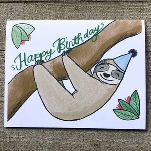 Sloth Birthday Card Hand Lettering Modern Calligraphy Blank | Etsy