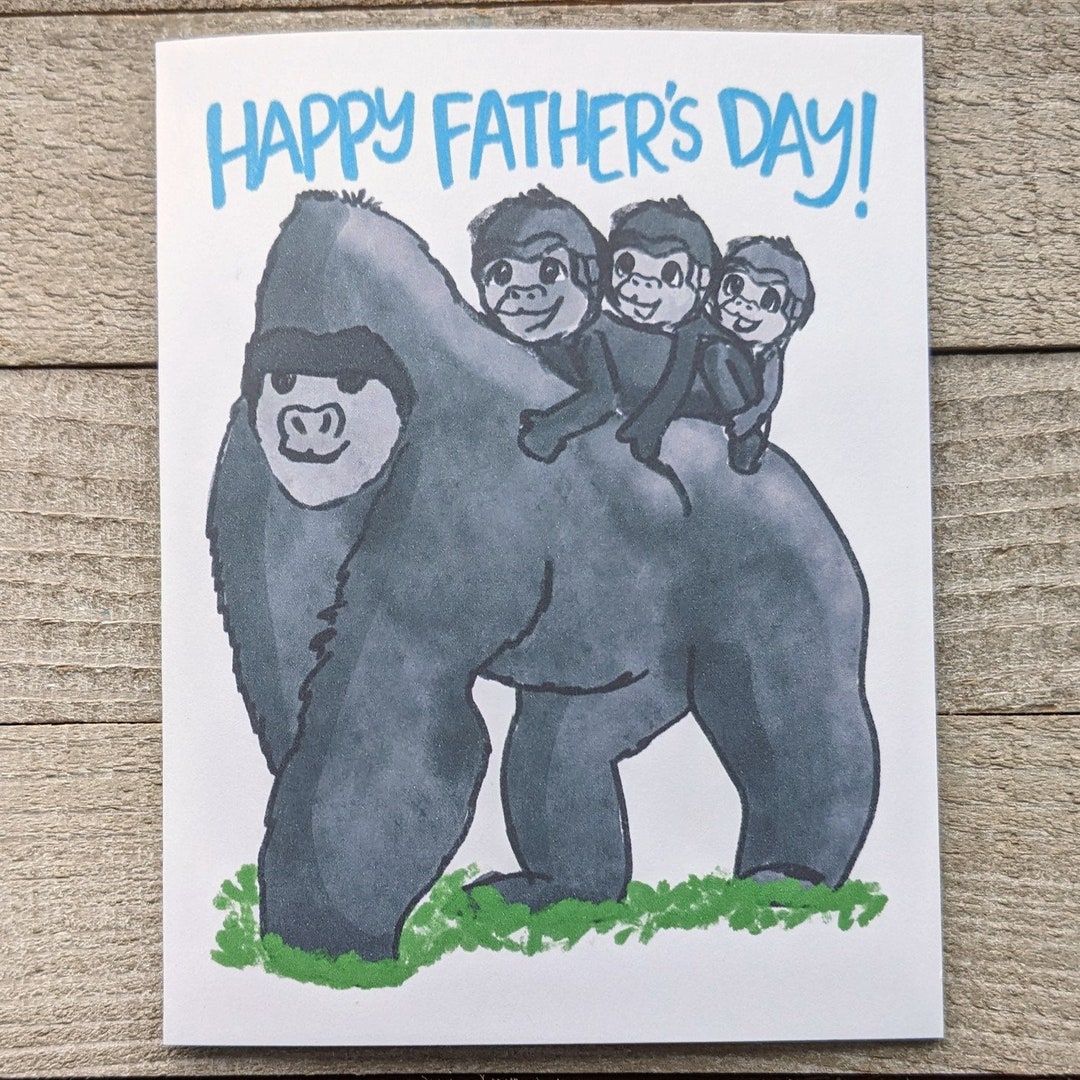 Gorilla Dad and Three Children, Happy Father’s Day Card, From Son ...