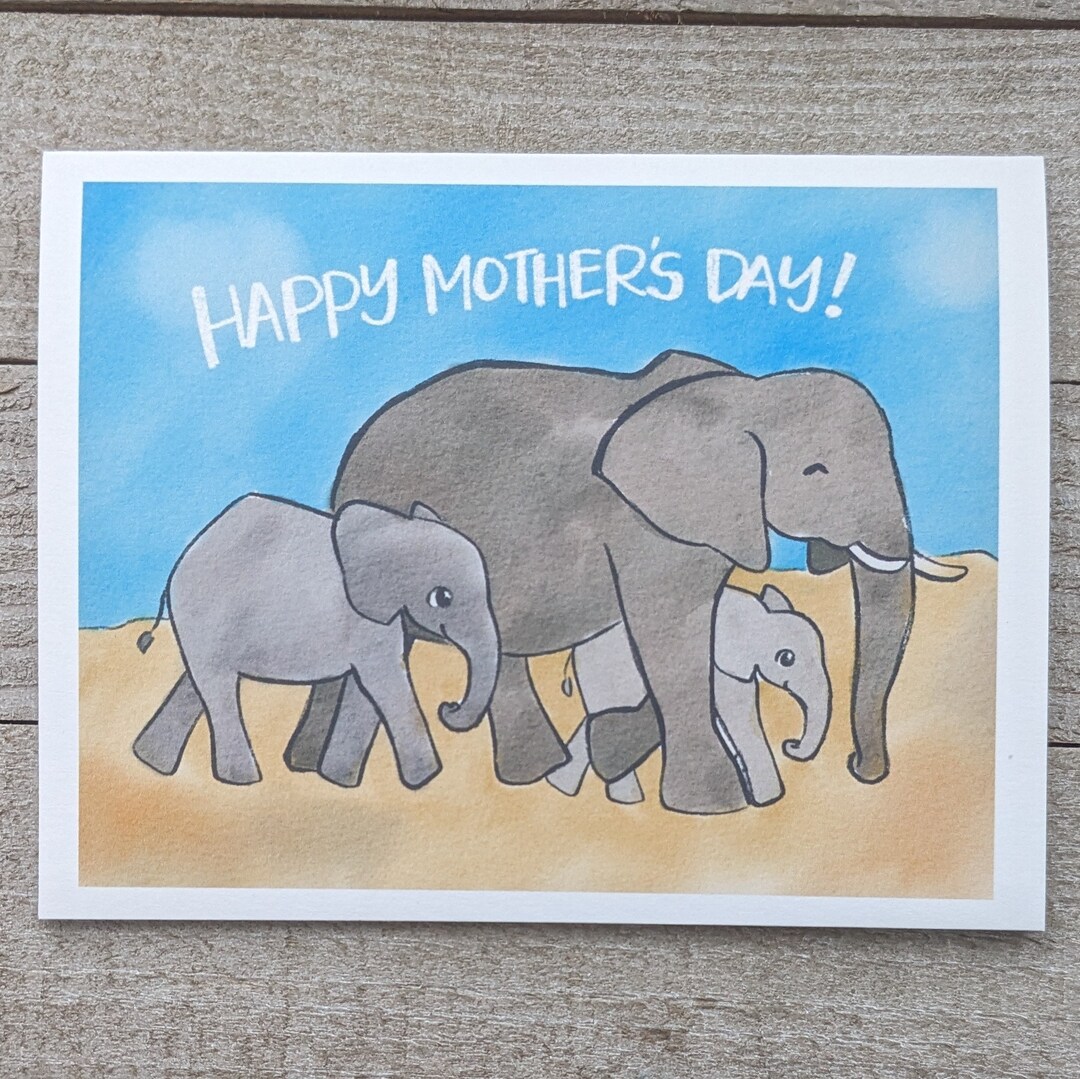 Mother’s Day Elephant Card With Two Elephant Calves, Mom of Two, Mama ...