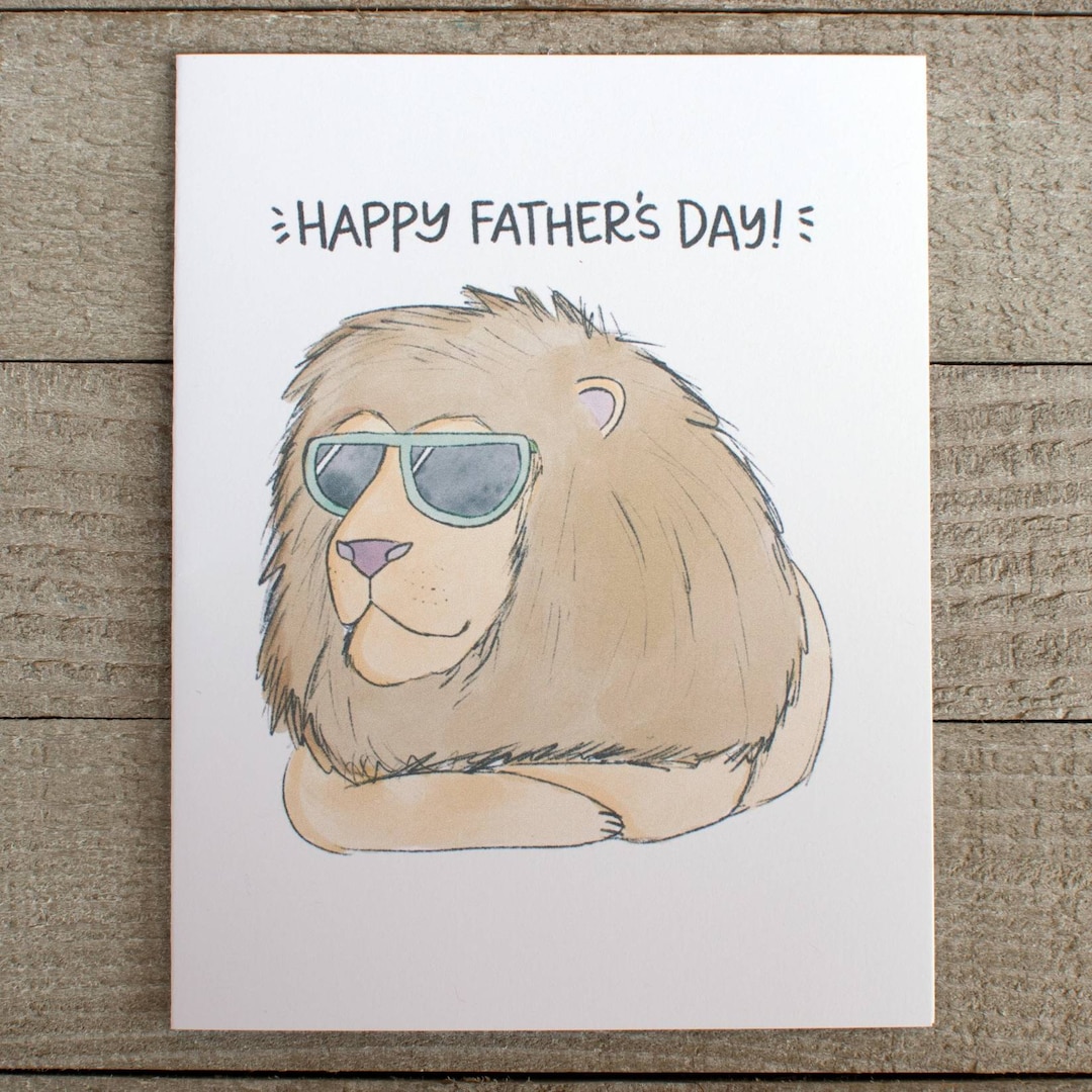 Father's Day Lion Card, Hand Drawn Illustration, Cool Dad, Hipster ...