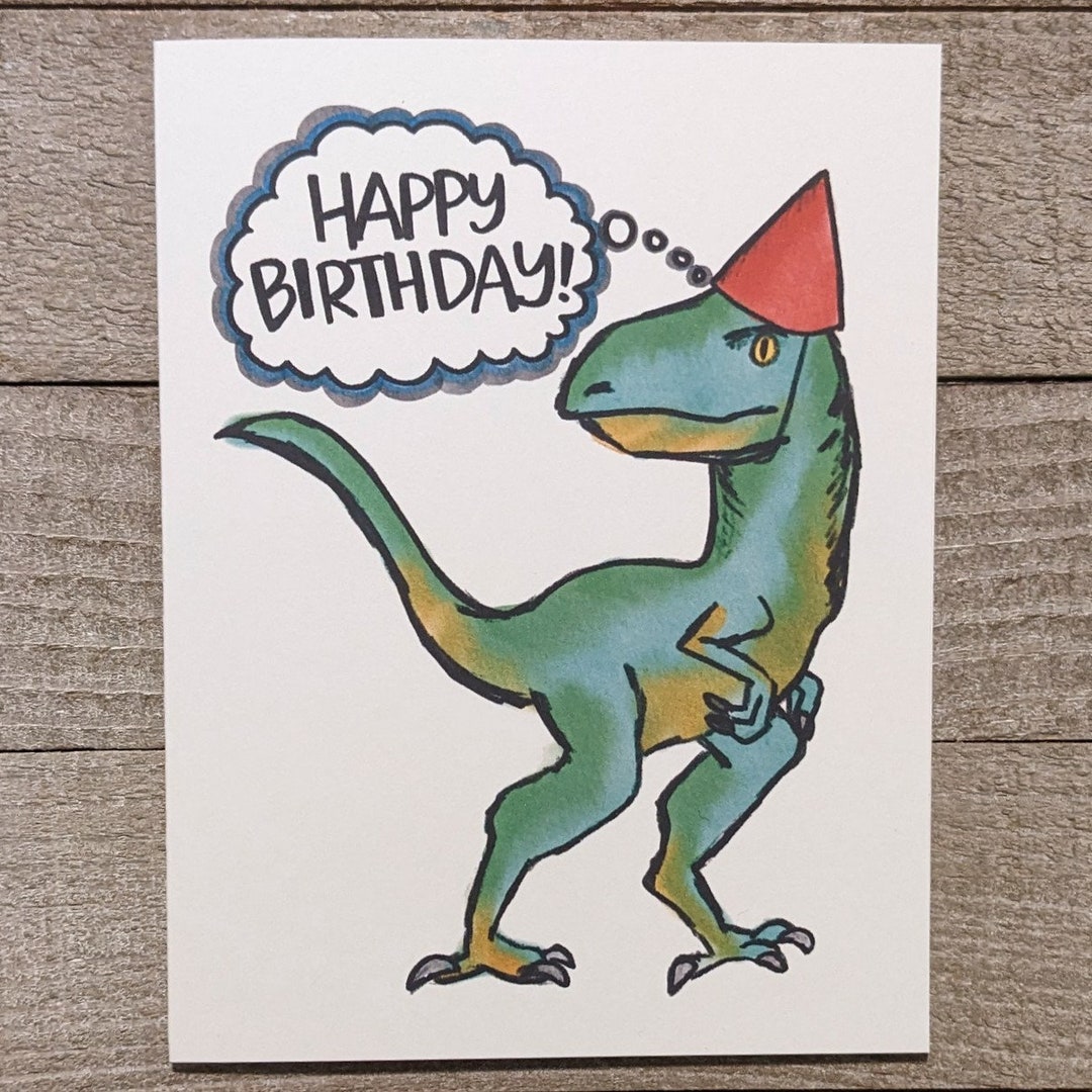 Dinosaur Birthday Card, Raptor, Velociraptor Dino, for a Boy, Girl, Son ...