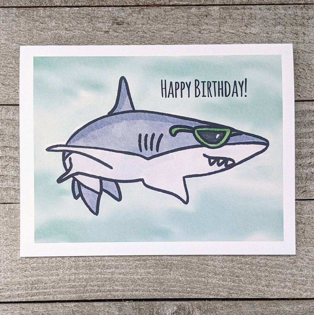Sunglasses Shark Birthday Card, Cool Shark, Ocean Animals, Blank ...