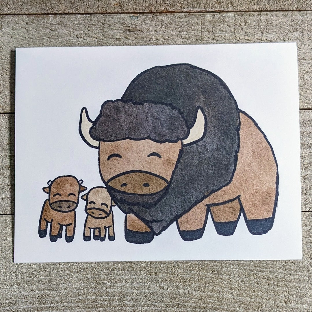 Buffalo Bison Dad With Two Kids, Father’s Day Card, Twins, Sons ...