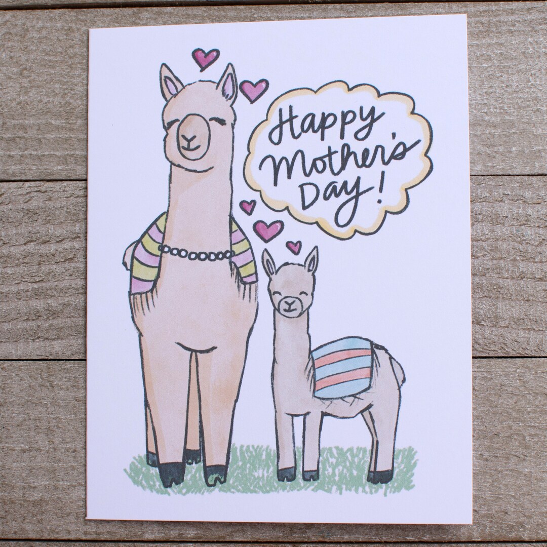 Llama Mother With Llama Kid Child, Mother's Day Card, Alpaca, Mom, Mama ...