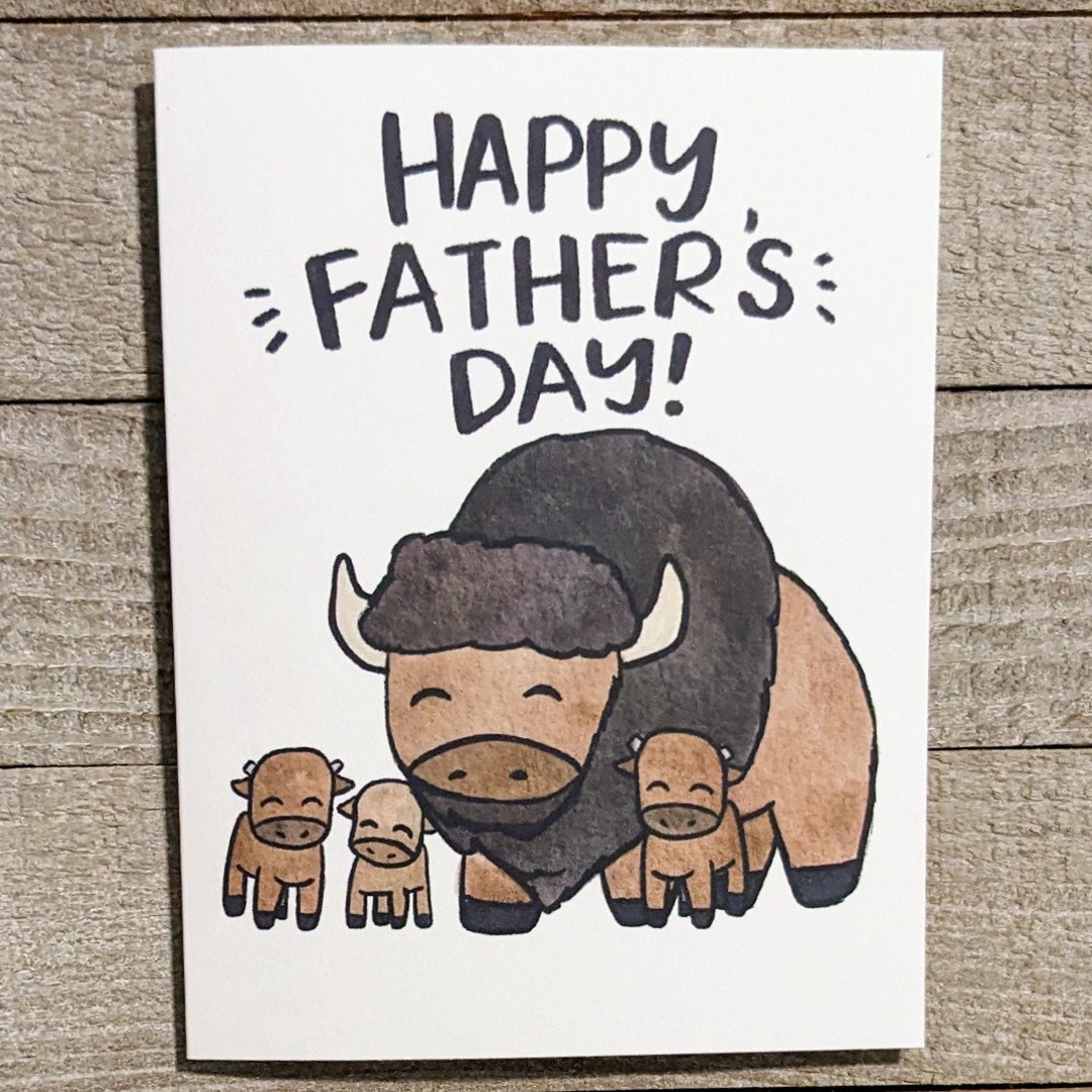 Buffalo Bison Happy Father's Day Card, New Dad, 3 Boys, 3 Girls, Three ...