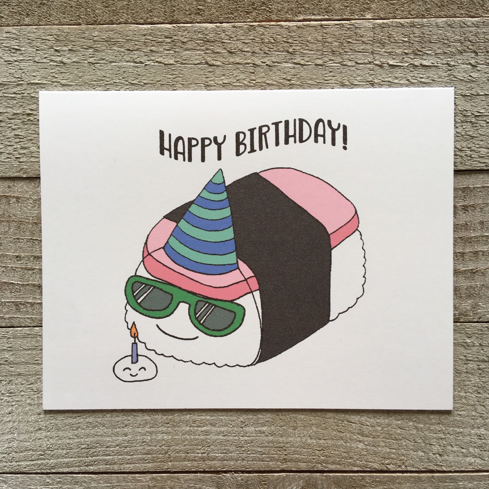 Spam Musubi Birthday Card, Hawaiian, Kawaii, Sunglasses, Japanese ...