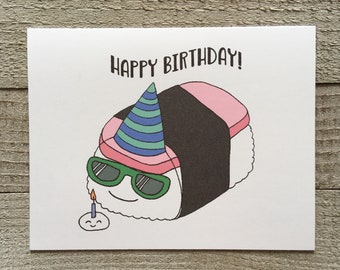 Hawaiian Birthday Greeting Card Hawaiian Card Spam Onigiri | Etsy