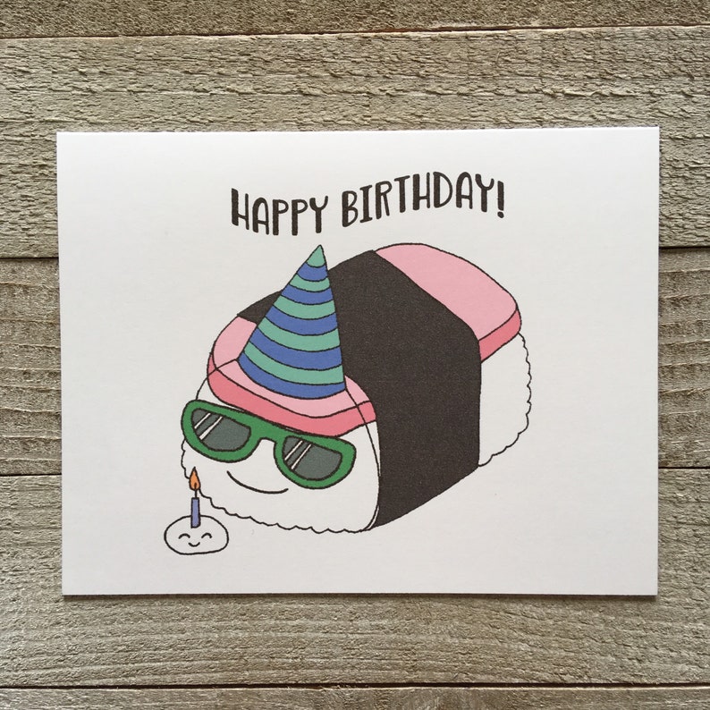 Spam Musubi Birthday Card, Hawaiian, Kawaii, Beach, Unique, Pidgin ...