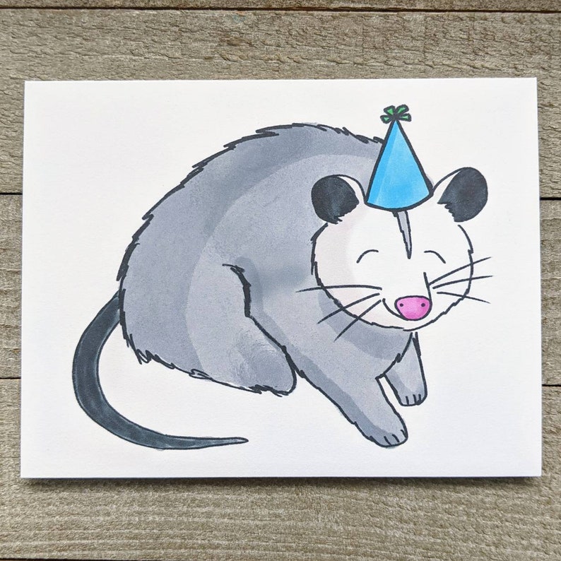 Opossum Happy Birthday Card Possum Cute Unique Animal Water - Etsy ...