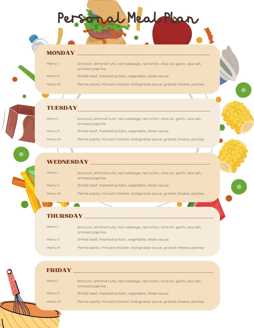 Custom Weekly Meal Plan CREATED FOR YOU - Etsy