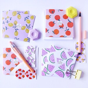 Hand-made, Personalised Mini Notecard Set, Fruit Designs - 6x Mini ...