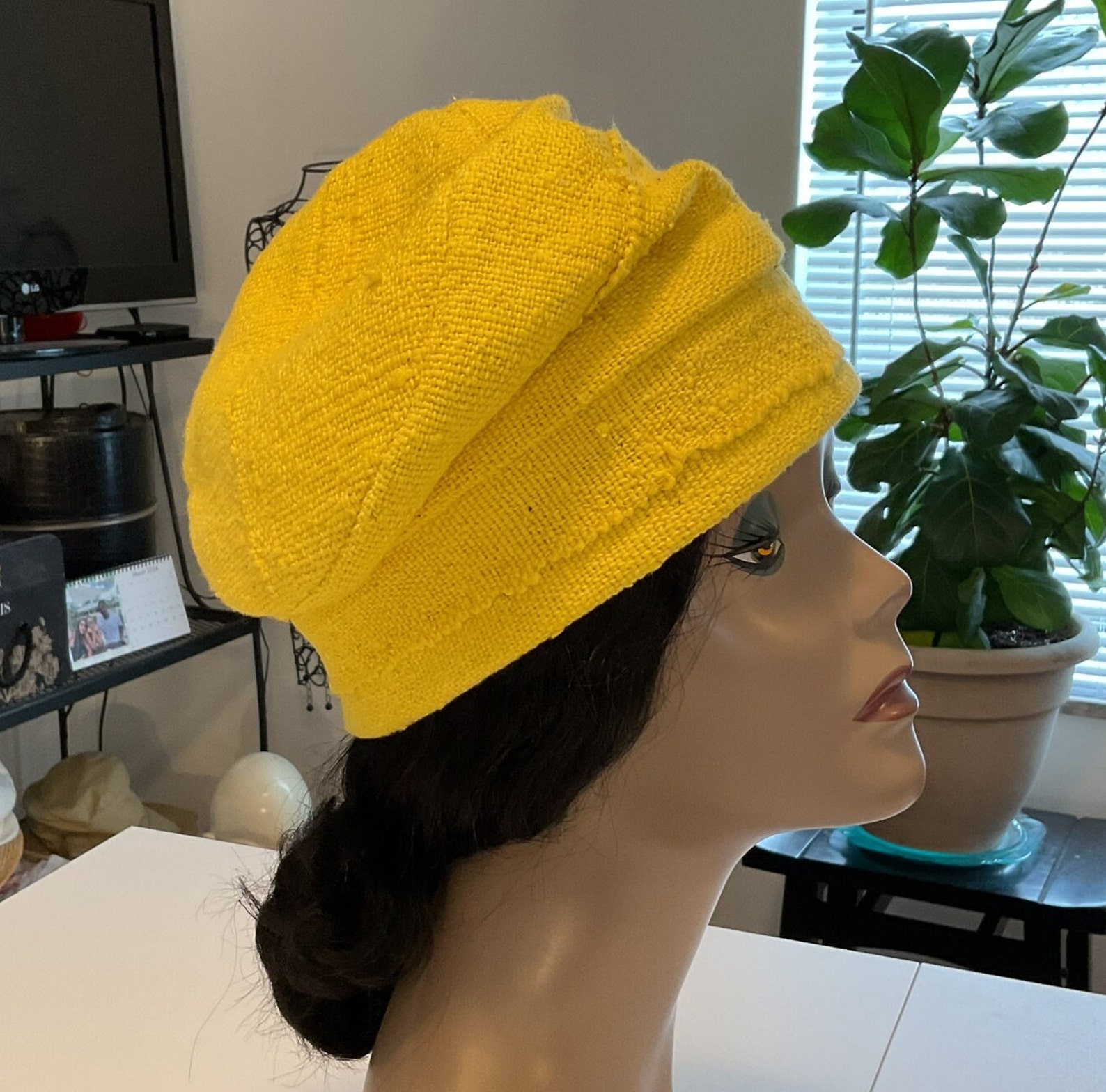 Women's Yellow Mud Cloth Flapper Hat, Bright Yellow Mud Cloth Hat ...