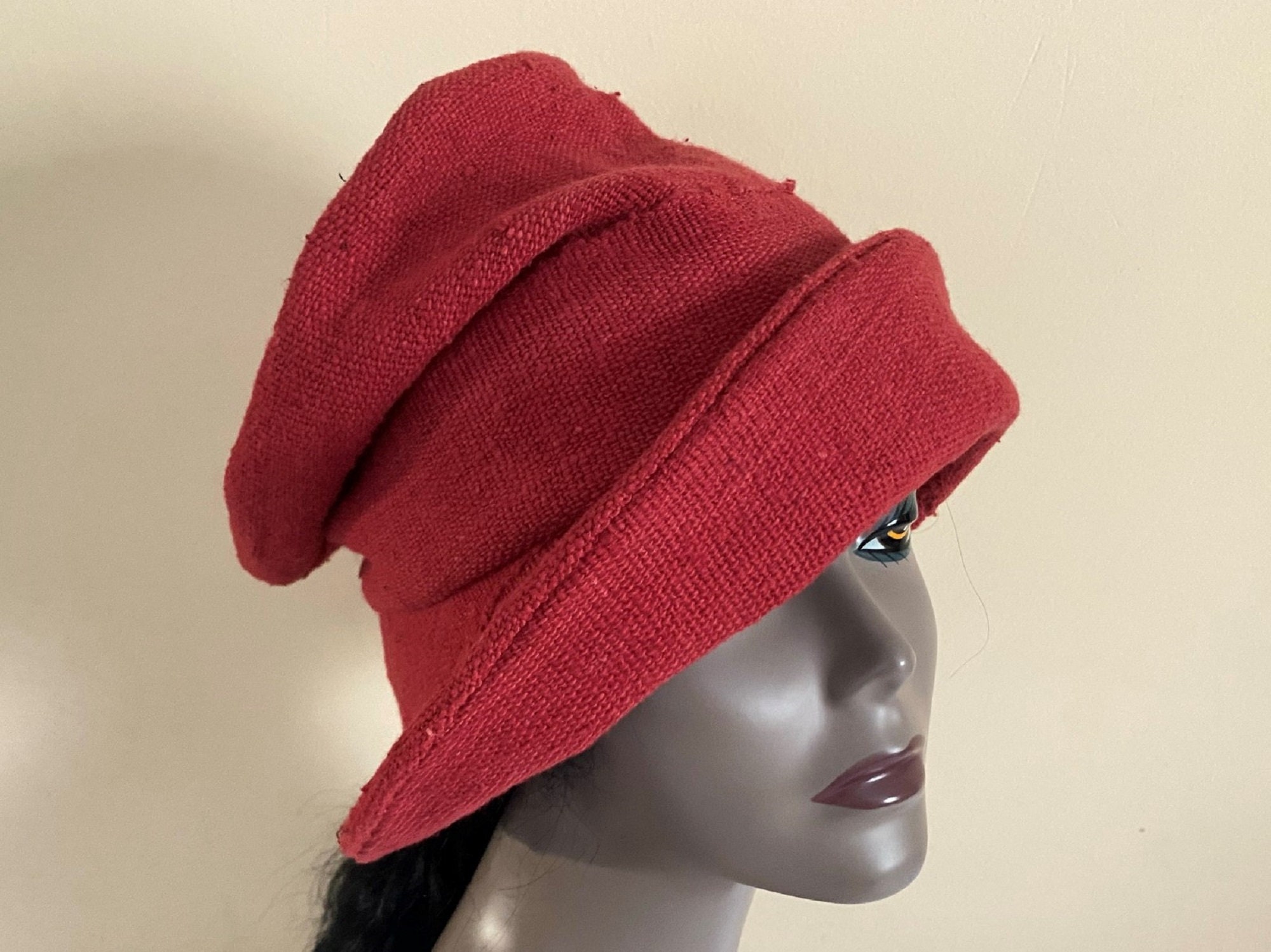 Women's Mud Cloth Hat, Red Wide Brim Cloche, Handmade Hat, Mud Cloth ...