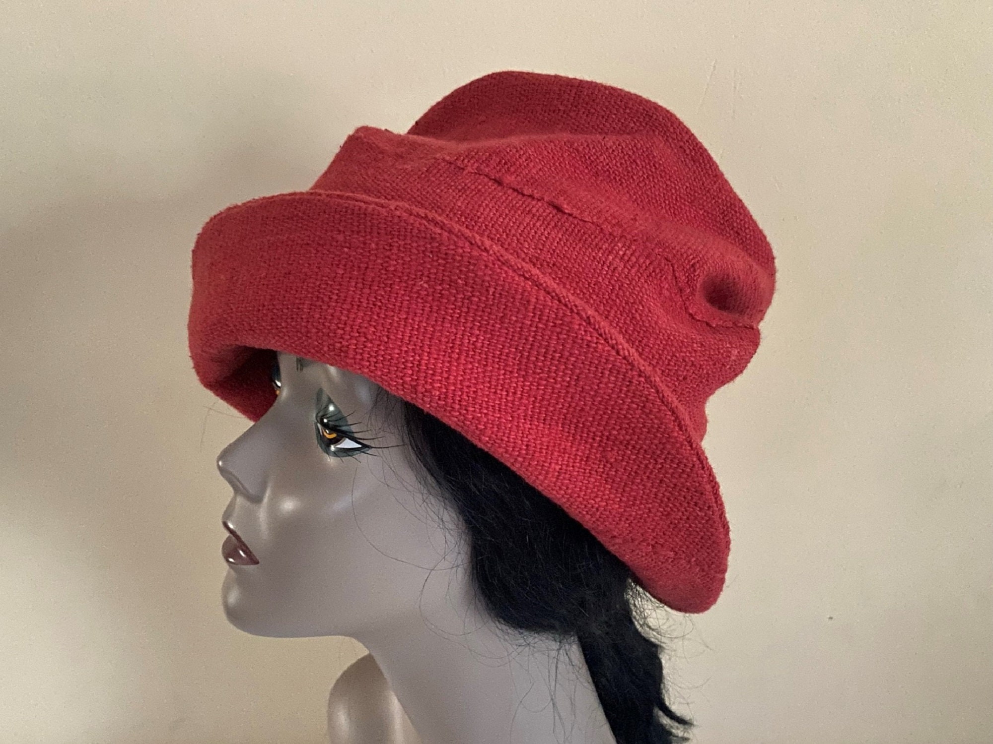 Women's Mud Cloth Hat, Red Wide Brim Cloche, Handmade Hat, Mud Cloth ...