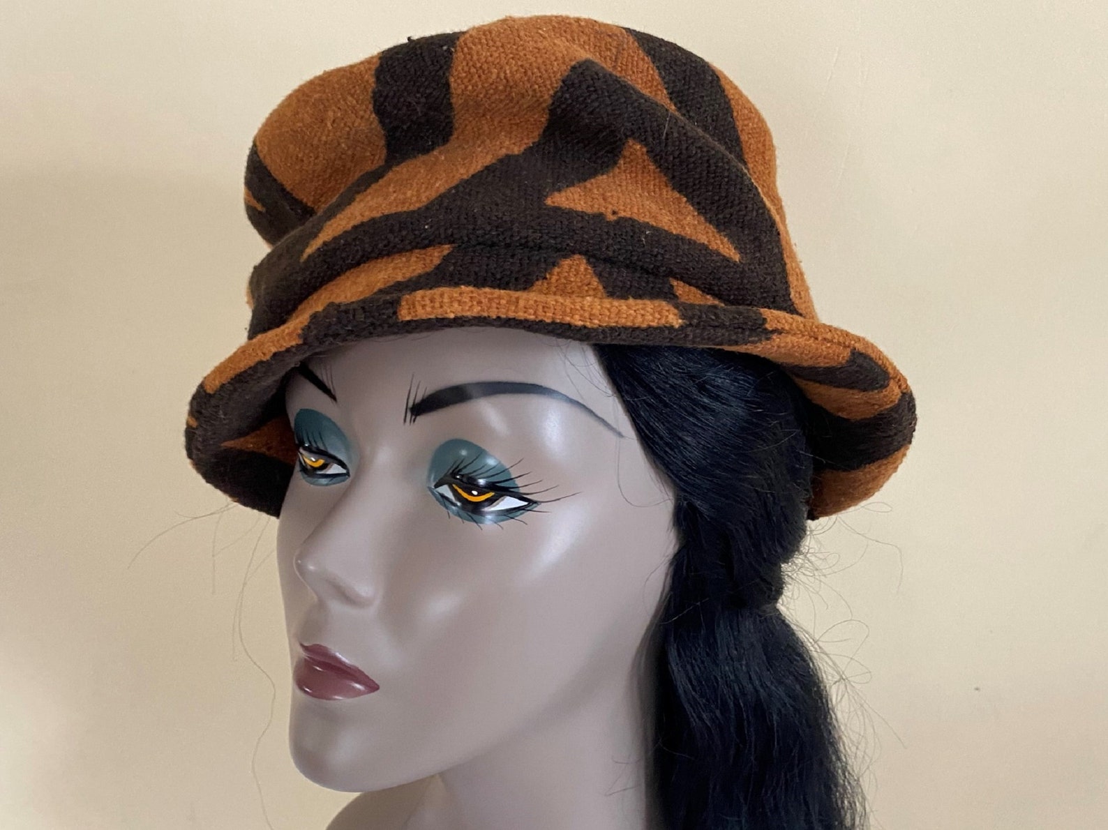 Women's Mud Cloth Hat, Unisex Mud Cloth Hat, Rust and Black Medium Brim ...