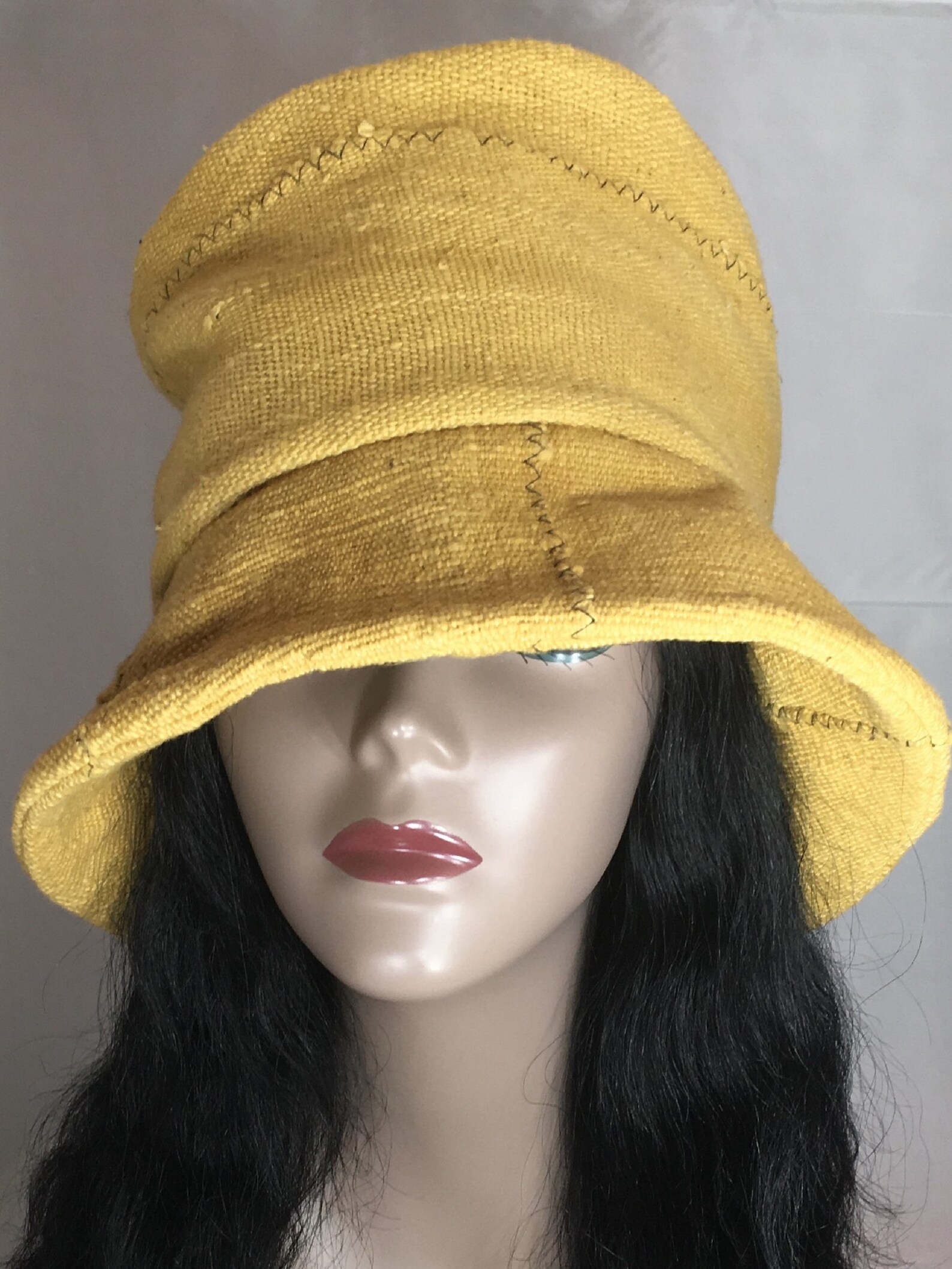 Women's Mud Cloth Hat, Men's Hat, Mustard Yellow Wide Brim Cloche ...