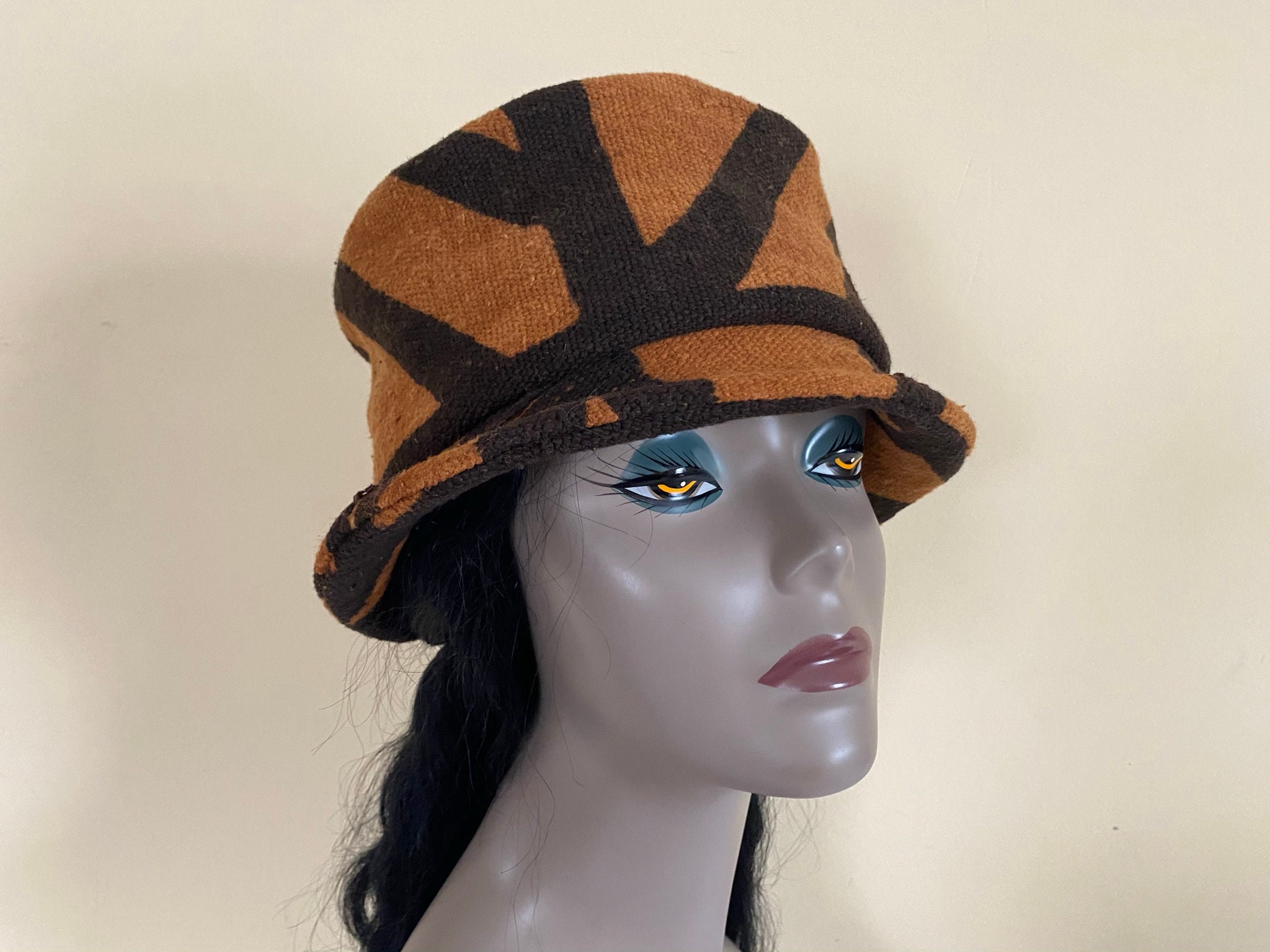 Women's Mud Cloth Hat, Unisex Mud Cloth Hat, Rust and Black Medium Brim ...