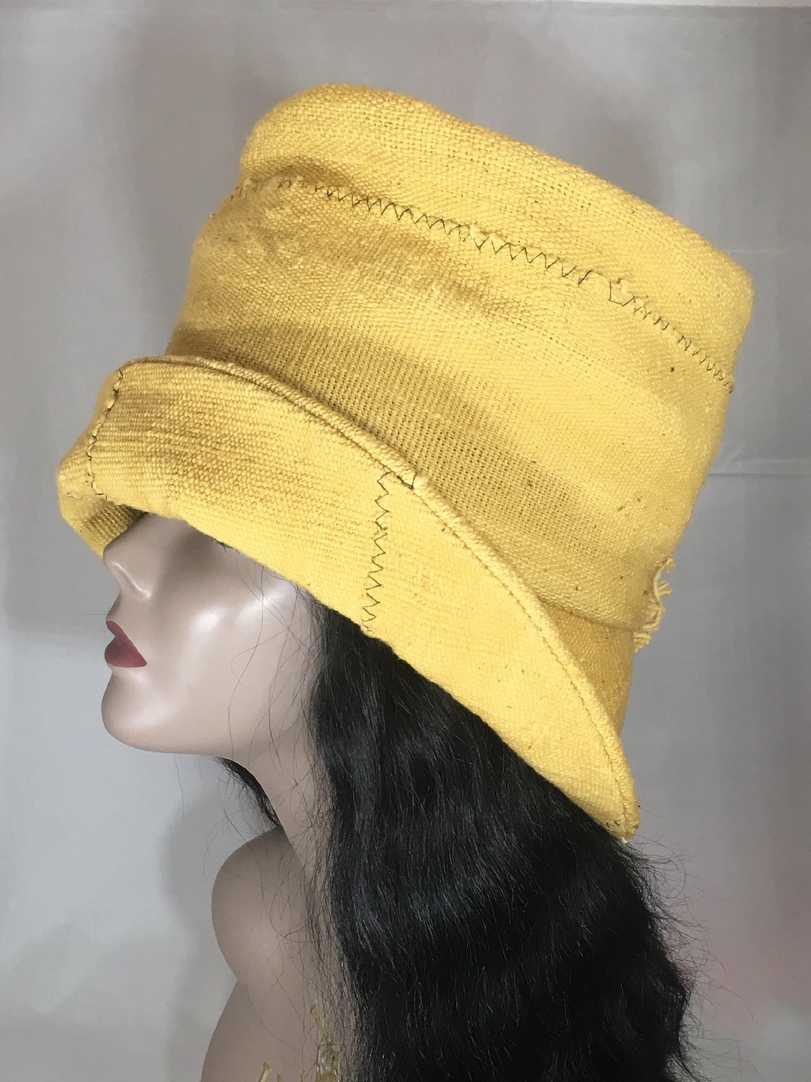 Women's Mud Cloth Hat, Men's Hat, Mustard Yellow Wide Brim Cloche ...