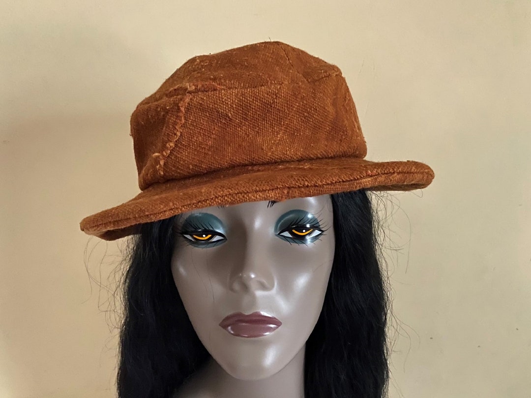 Women's Mud Cloth Hat, Rust Medium Brim Cloche, Handmade Hat, Mudcloth ...