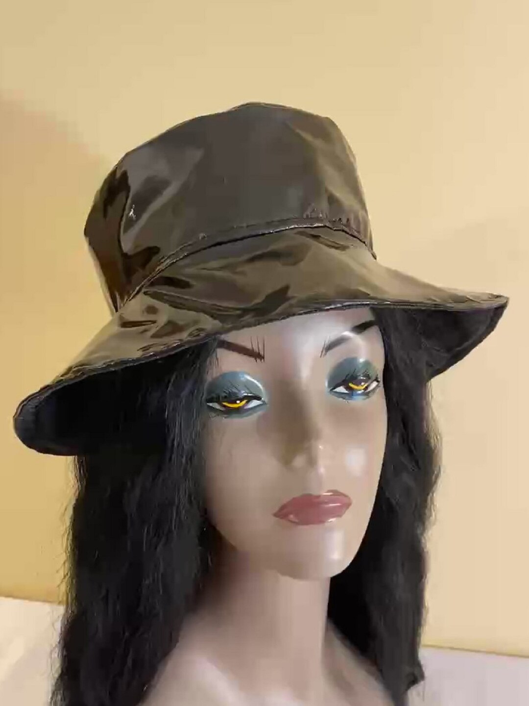 Women's Black Rain Hat, Reversible Rain Hat, Black Patent Hat, Black ...