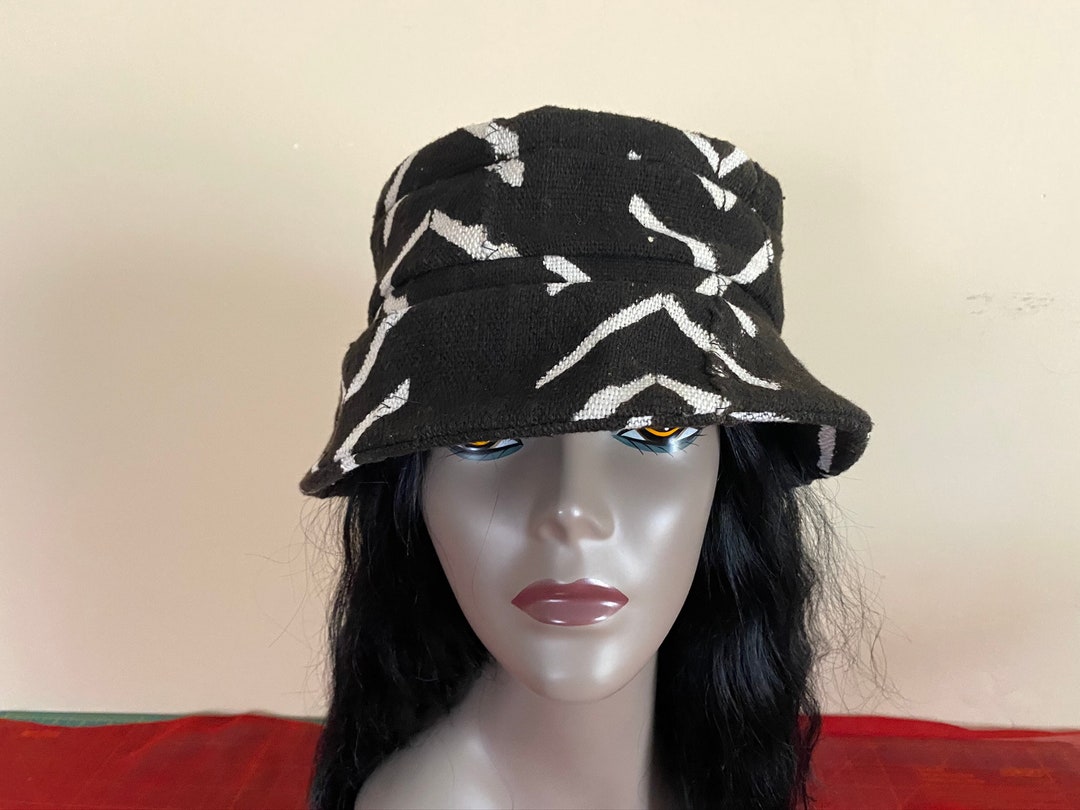 Mud Cloth Hat, Medium Brim Bucket Hat, Handmade Hat, Black Mudcloth Hat ...