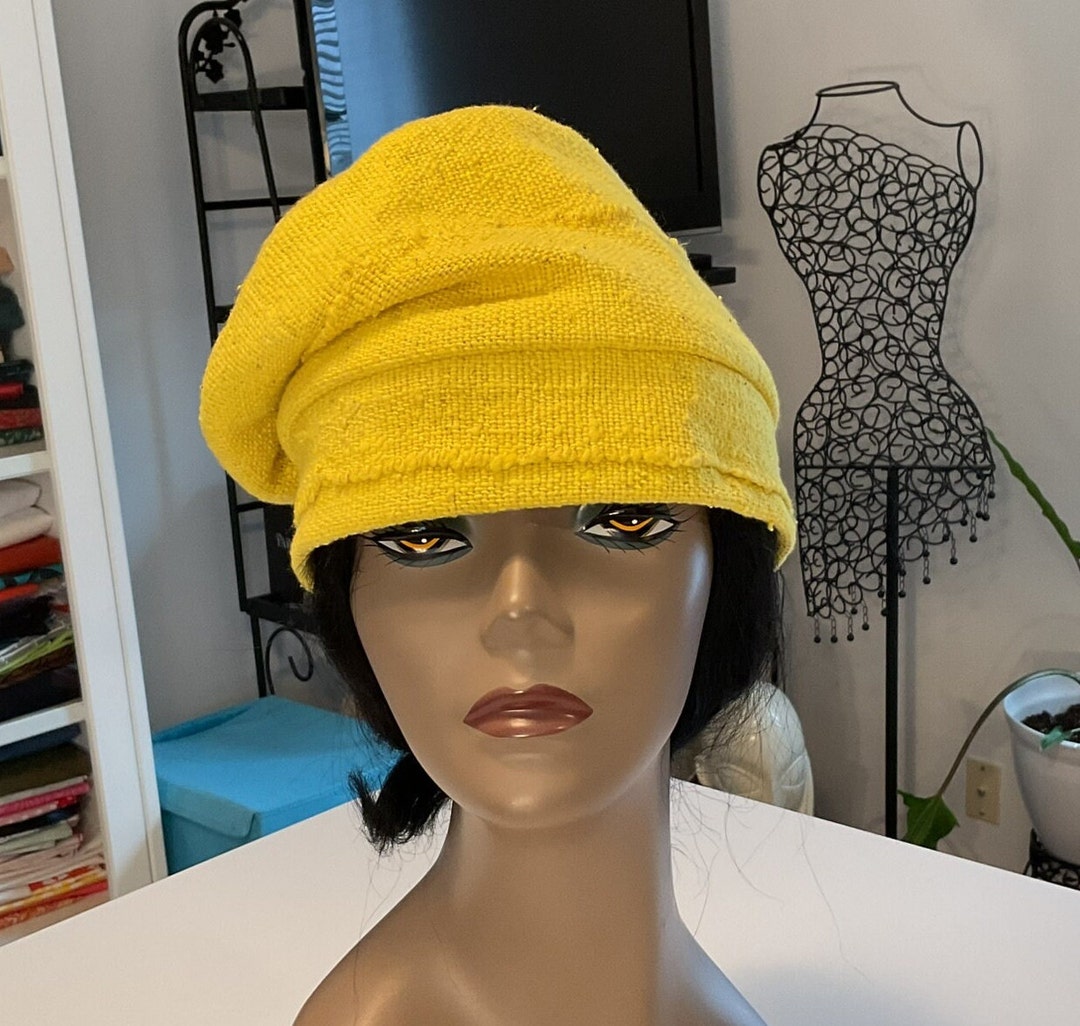 Women's Yellow Mud Cloth Flapper Hat, Bright Yellow Mud Cloth Hat ...
