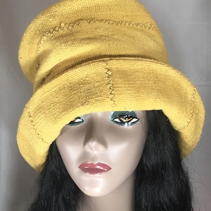 Women's Mud Cloth Hat, Mustard Yellow Wide Brim Cloche, Handmade Hat ...