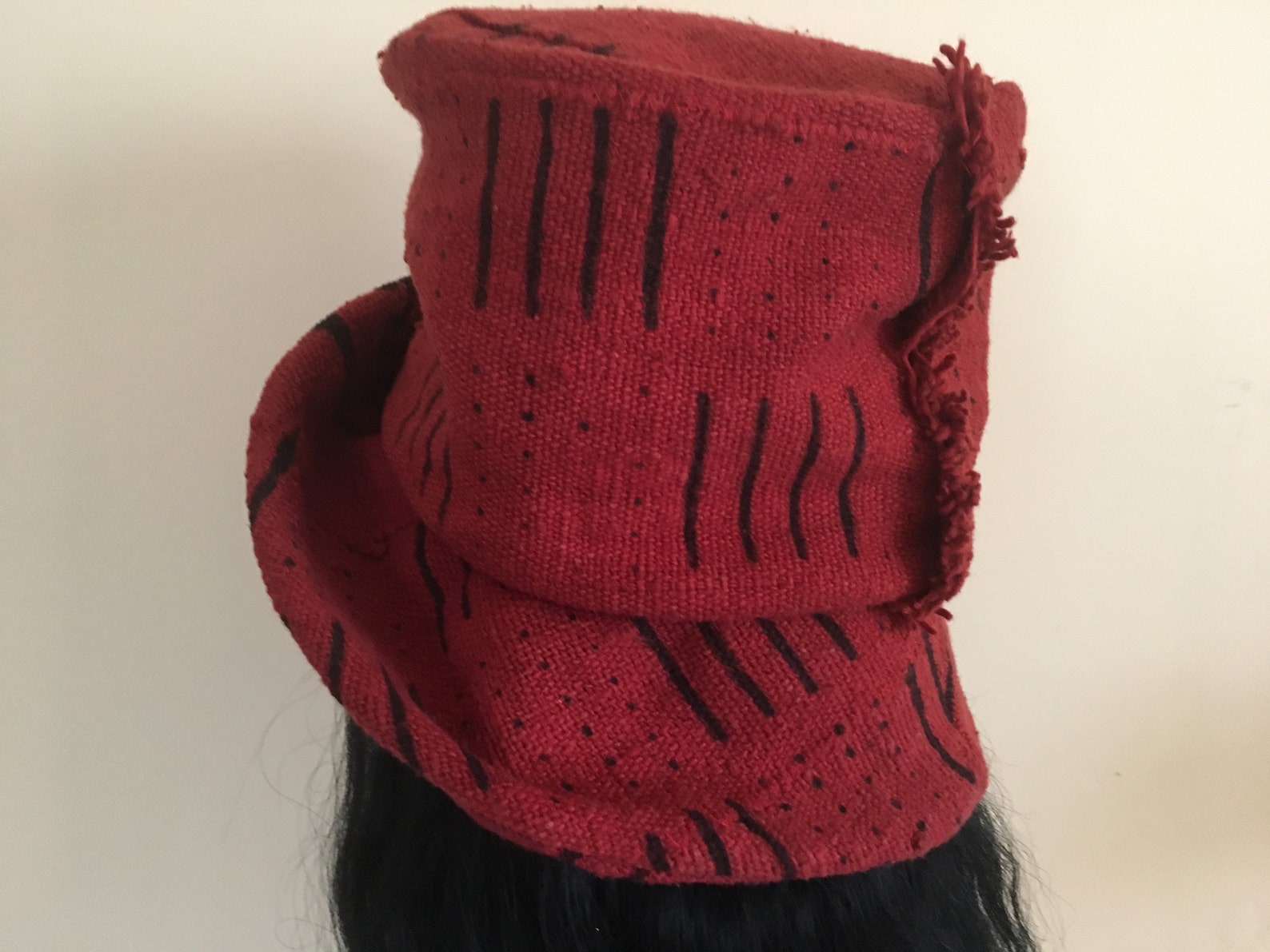 Women's or Men's Mud Cloth Hat, Red and Black Wide Brim Cloche ...