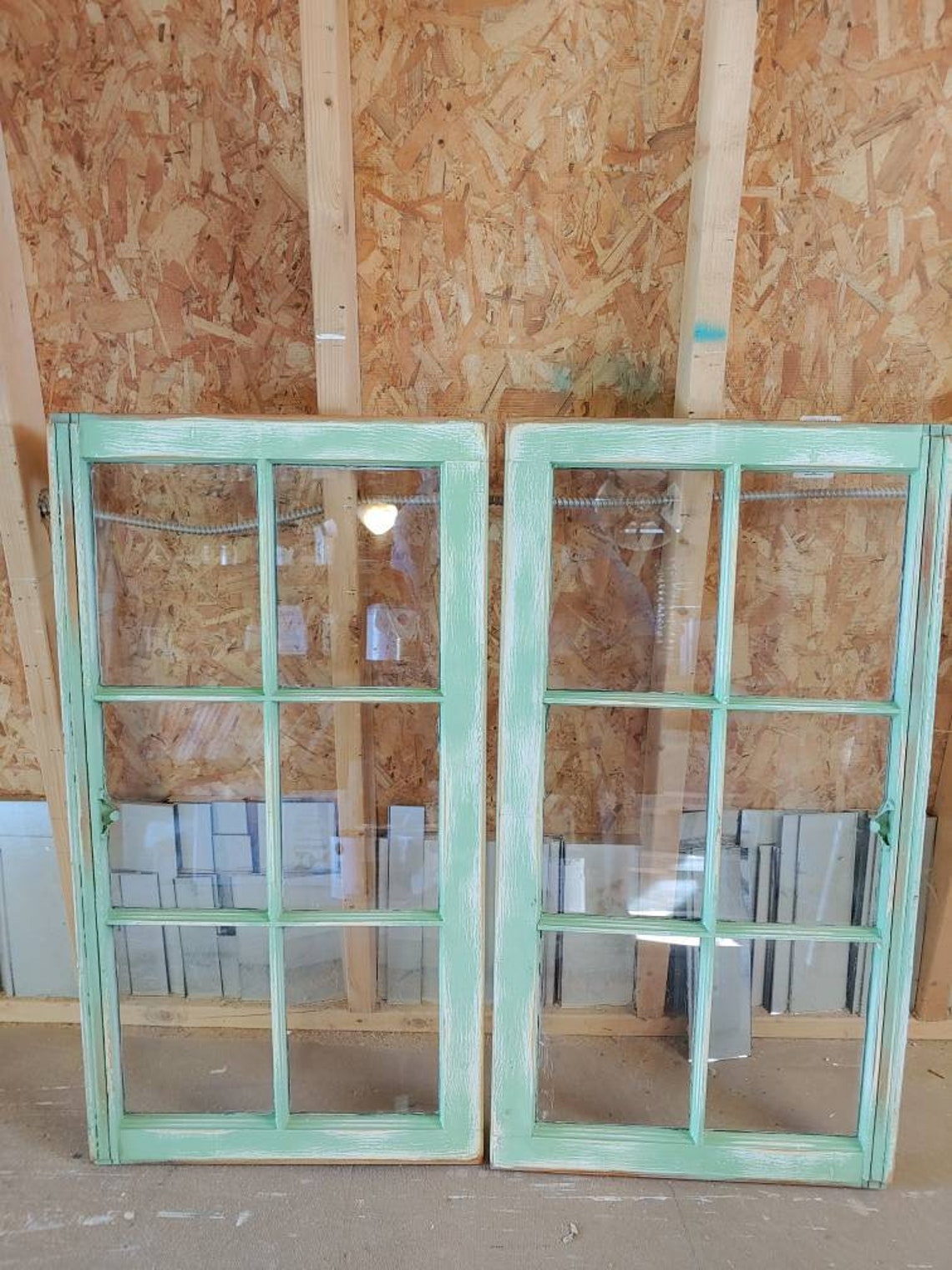 6 Pane Vintage Antique Wood Window Frame Sash 36x20 Light Green Circa ...