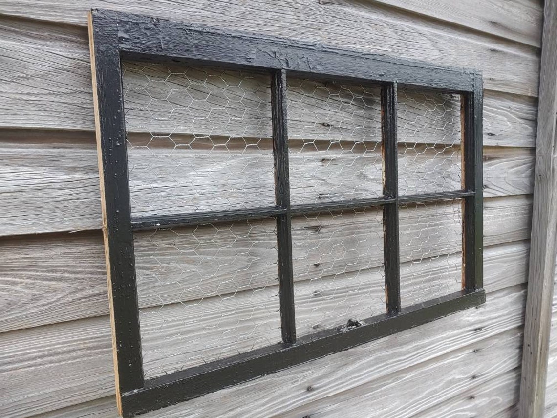 Antique window sash frame with chicken wire black distressed | Etsy
